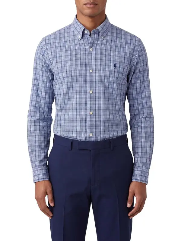 Polo Ralph Lauren Slim Fit Chequered Cotton Shirt With Button-down Collar - Blue