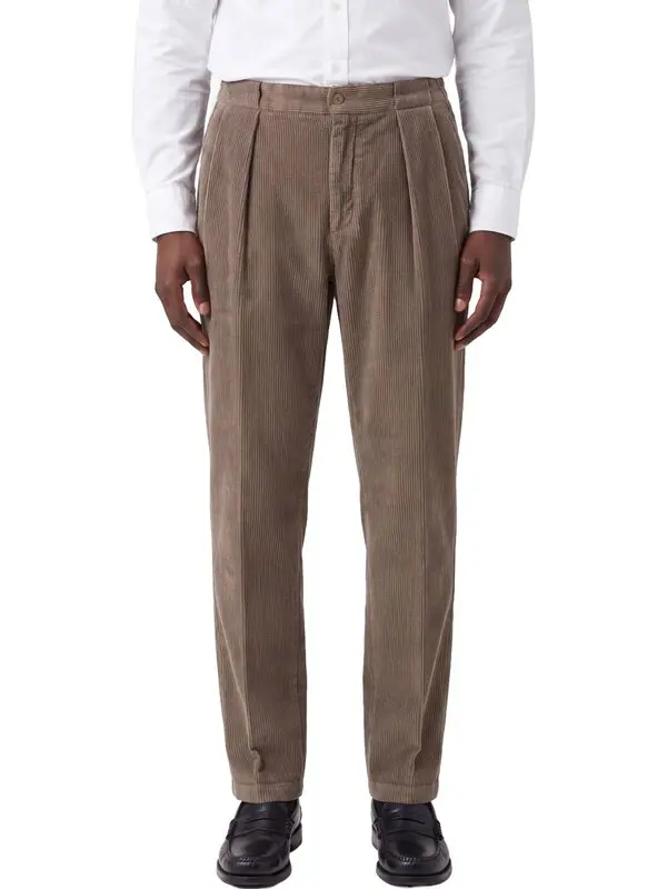 BRIGLIA 1949 Slim Fit Pleated Corduroy Chino Trousers - Brown
