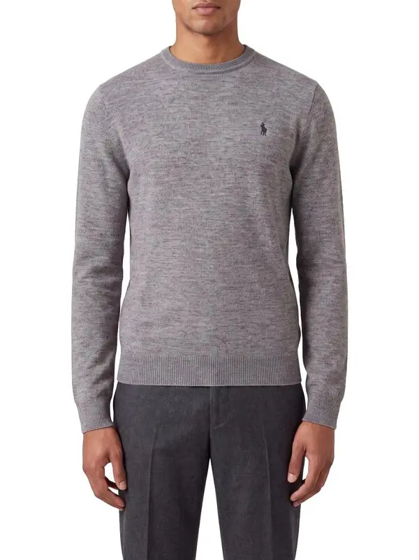 Polo Ralph Lauren Crewneck Jumper In Pure Wool With Embroidered Pony Logo - Grey