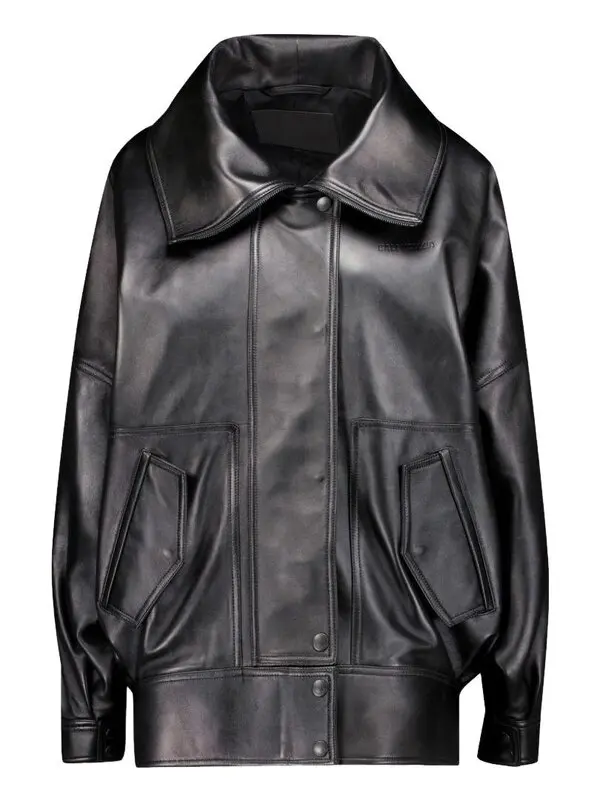 Balenciaga Leather Bomber Jacket - Black