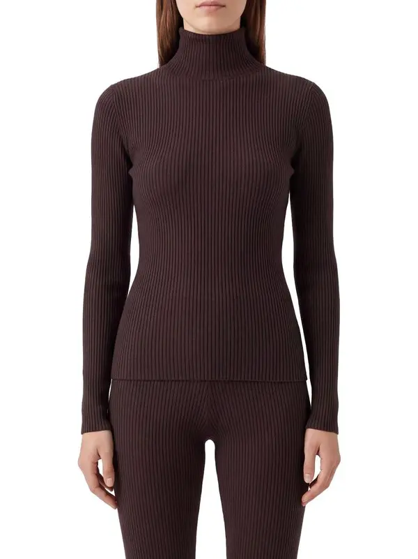 Wolford Ribbed Pure Virgin Wool Slim Fit Turtleneck Jumper - Brown