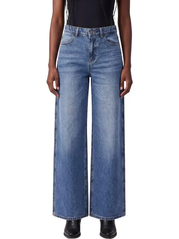 TWENTY FOURHAITCH High-waisted Wide-leg Cotton Denim Jeans - Blue