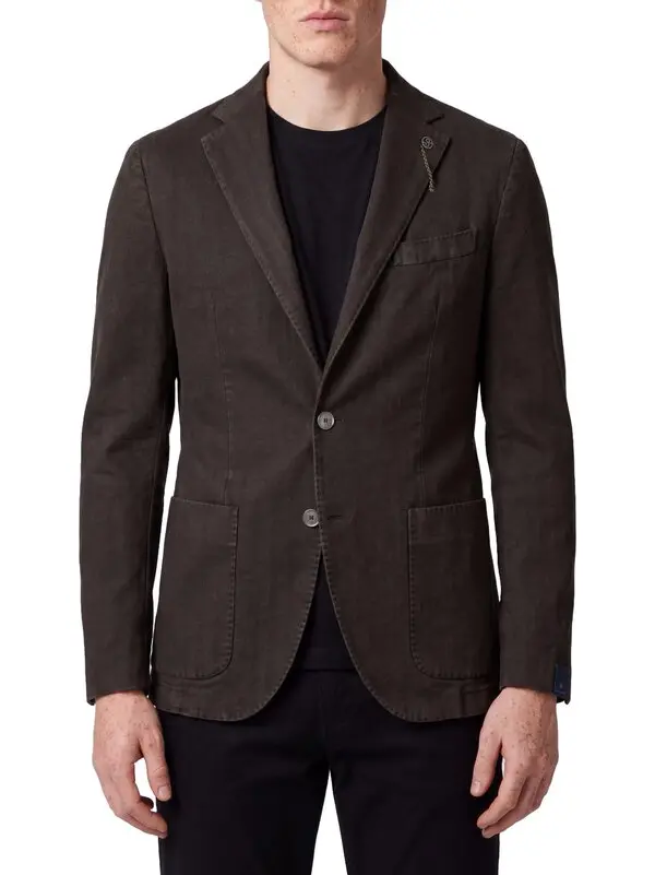 SANTANIELLO Single-breasted Cotton Blazer With Patch Pockets And Logo - Brown