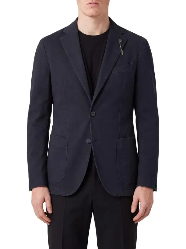 SANTANIELLO Single-breasted Pure Cotton Blazer With Patch Pockets - Blue
