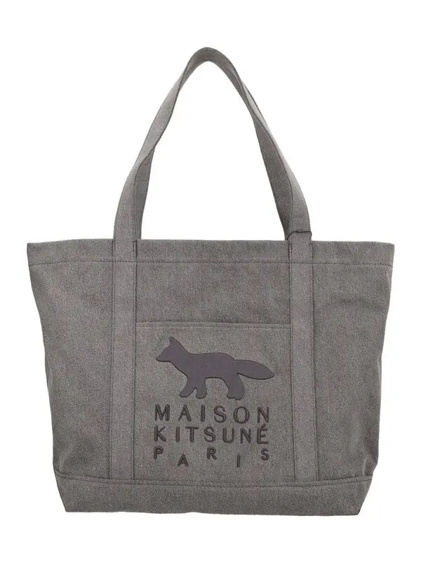 Maison Kitsuné Profile Fox Large Cotton Tote Handbag - Grey