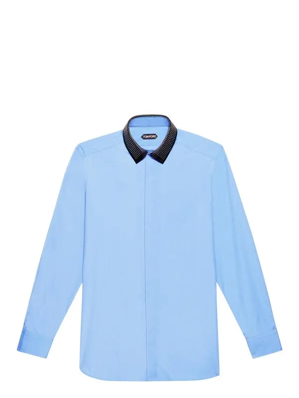 TOM FORD Cotton Lambskin-collar Shirt - Blue