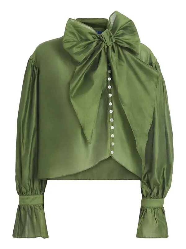 Polo Ralph Lauren Cotton-silk Tie-neck Blouse - Green