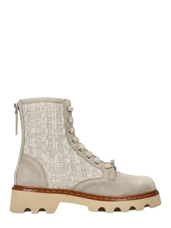ROGER VIVIER Suede Knit Viv’ Rangers Truck Ankle Boots 20 - Beige