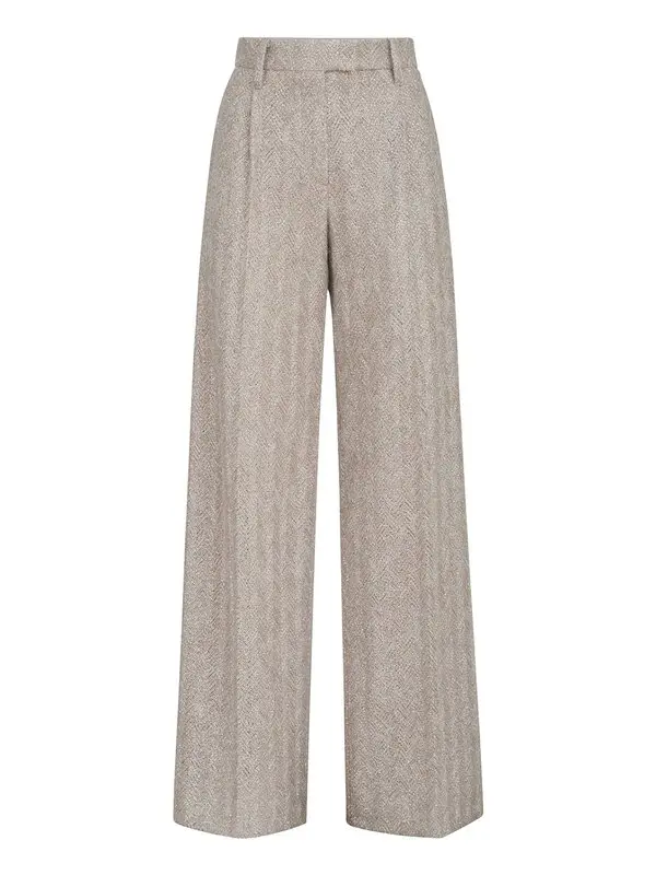 Brunello Cucinelli Sequin-embroidered Loose Pleated Trousers - Grey