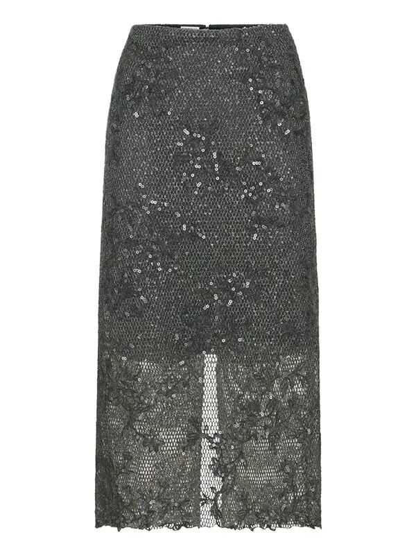 Brunello Cucinelli Sequin-embellished Lace Skirt - Grey