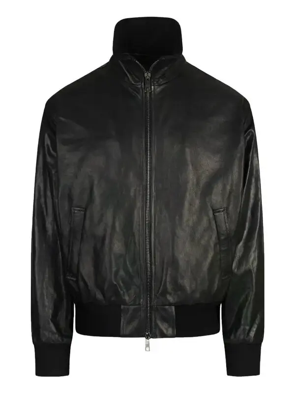 GIORGIO BRATO Zip-up Leather Bomber Jacket - Black