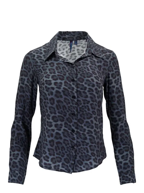 LORDS OF HARLECH Sutton Leopard Smoke Stretch Silk Long-sleeve Shirt - Grey