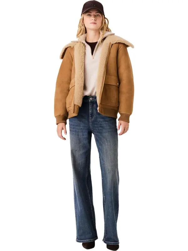 Maje Shearling Jacket - Beige