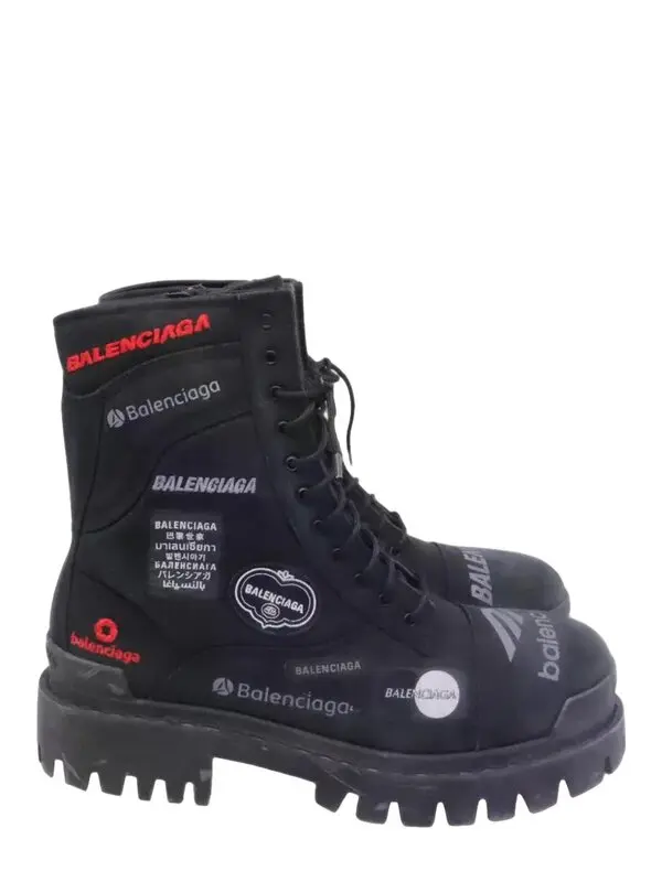 Balenciaga Strike Patch Combat Boots - Black