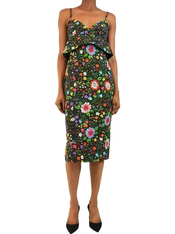 Victoria Beckham Floral-print Ruffled Midi Dress - Black