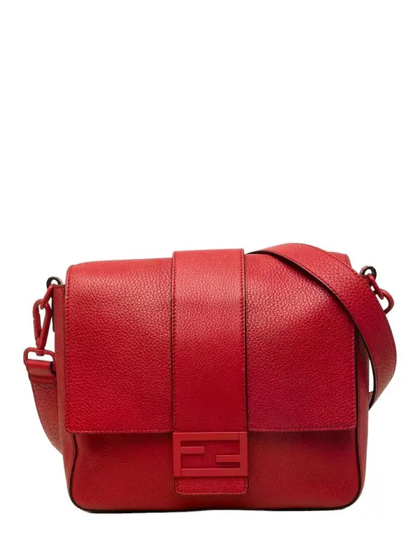 Fendi 2010-2026 Medium Leather Baguette Messenger Bag Crossbody Bag - Red