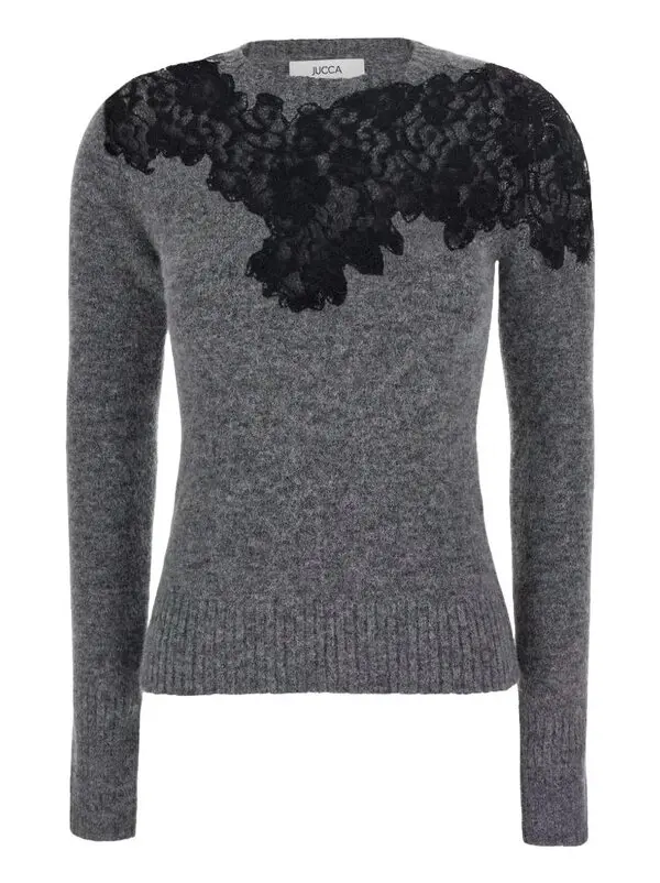 JUCCA Lace-trimmed Sweater - Grey