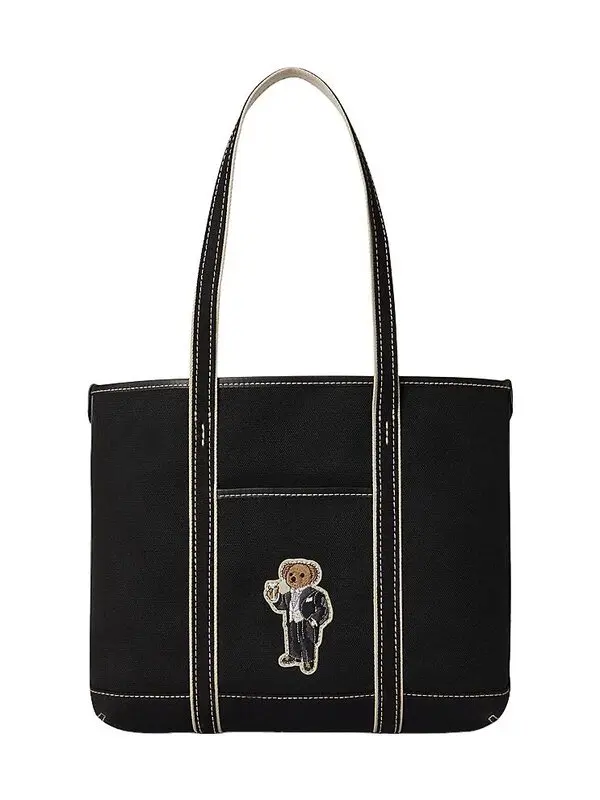 Polo Ralph Lauren Polo Bear Canvas & Leather Shopper Tote - Black
