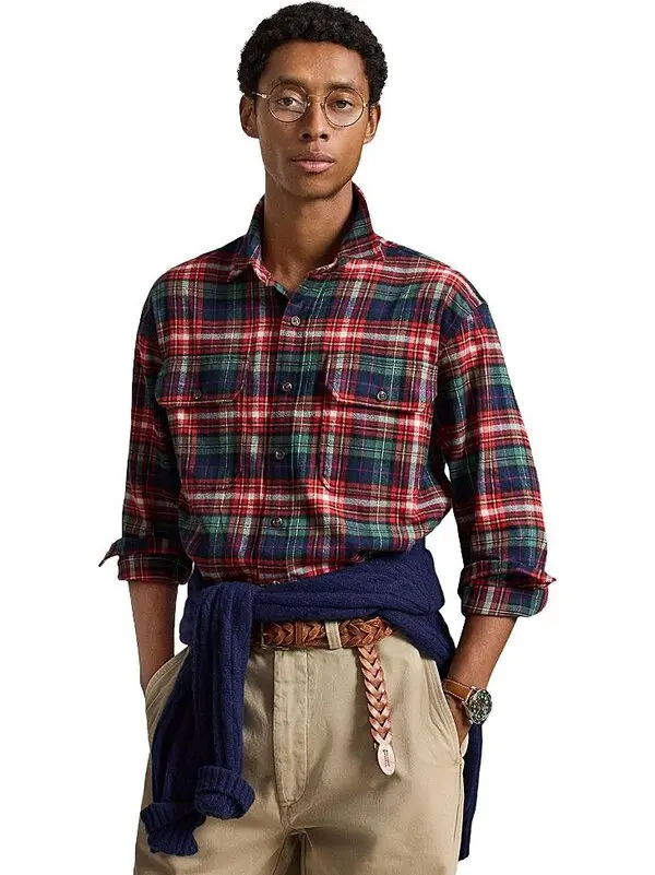 Polo Ralph Lauren Cotton Classic Fit Plaid Flannel Workshirt - Navy/red Multi