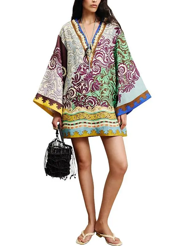 ALEMAIS Alita Deep V Neck Linen Mini Dress - Multi