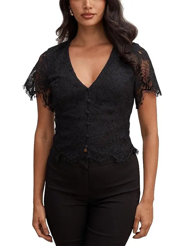 EVER NEW Vienna Lace V Neck Top - Black