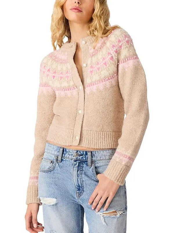 Steve Madden Harriet Fair Isle Cropped Crewneck Cardigan - Multi