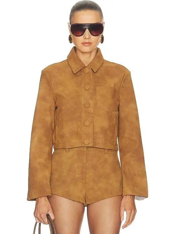 Bardot Lorenzo Croc Faux Suede Jacket In Brown - Camel