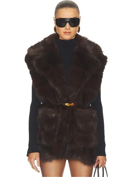 Bardot Brentley Faux Fur Vest In Chocolate - Dark Choco