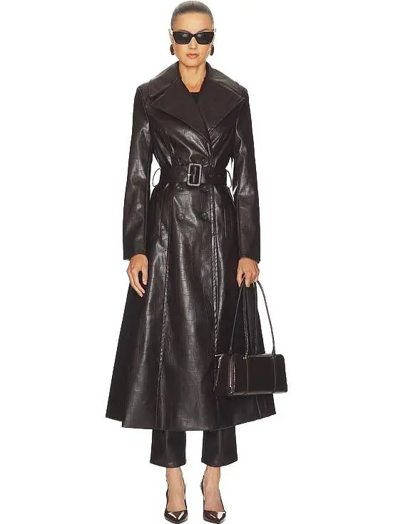 Bardot Andros Faux Croc Leather Coat In Purple - Deep Plum
