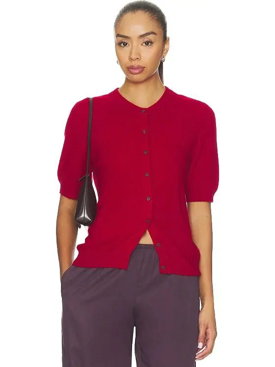 Naadam Atelier Costal Cashmere Short Sleeve Cardigan In Red - Ruby Red