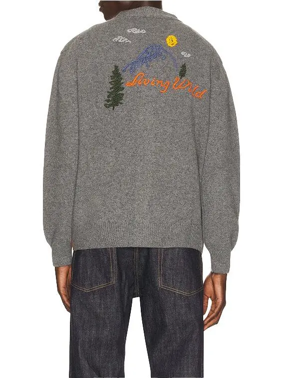 President's P's Wool Hand Embroidery Cardigan Sweater - Grey