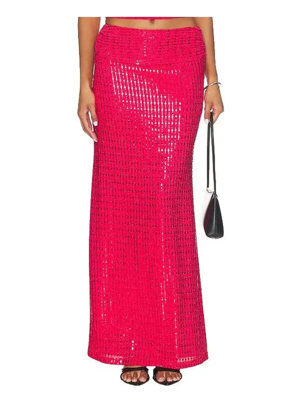 RUNAWAY THE LABEL Retta Ruched Waistband Maxi Skirt In Red - Chilli