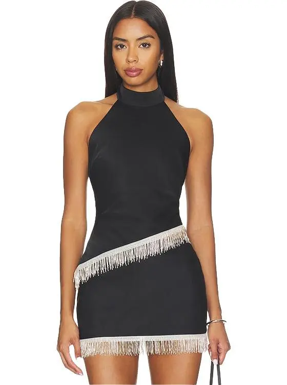 RUNAWAY THE LABEL Valia Halter Asymmetrical Hem Top - Black