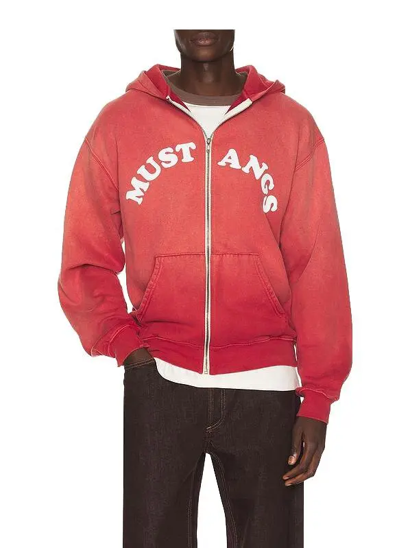 ONE OF THESE DAYS Good Luck Mustangs Zip Hoody In Red - Sun Faded Red