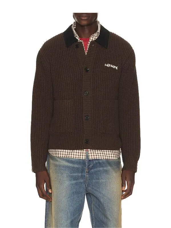 We11Done Contrast Collar Knit Cardigan - Brown