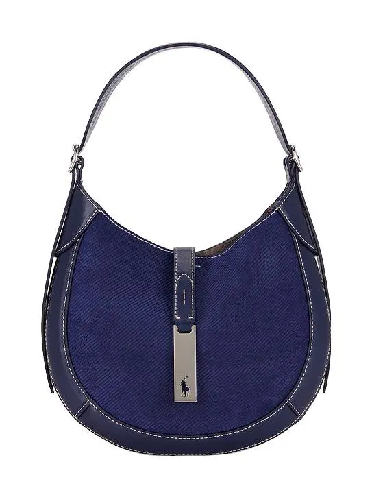 Polo Ralph Lauren Suede Leather Shoulder Bag In Navy - Night