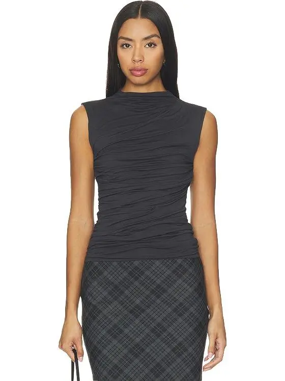 Enza Costa Fluid Viscose Jersey Sleeveless Twist Top In Black - Phantom