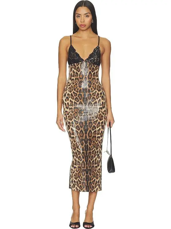 Superdown Dante Midi Dress In Brown - Leopard