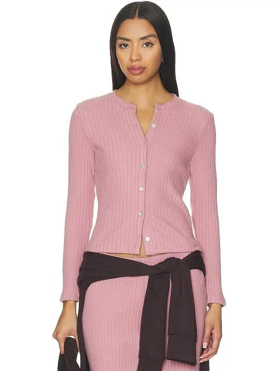 Donni. The Sweater Rib Cardigan In Pink - Roz