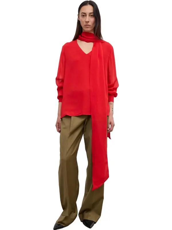 HOUSE OF DAGMAR Chiffon Scarf Blouse - Red