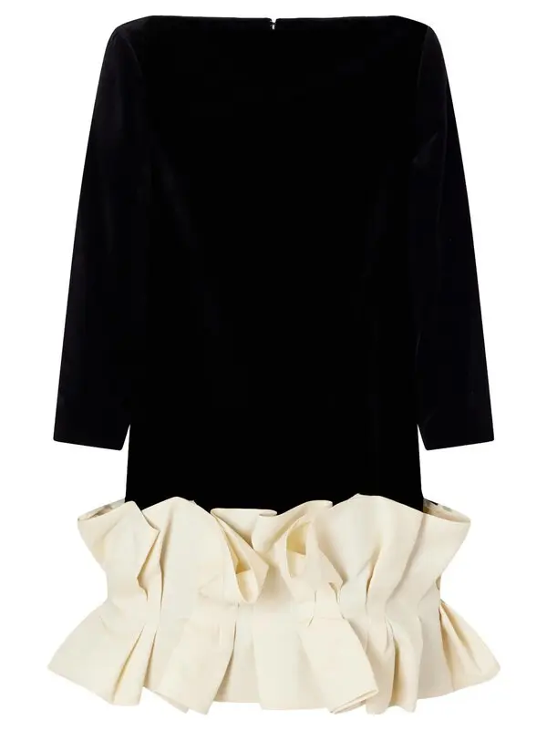 Khaite Valetta Two-tone Ruffled Cotton-velvet Mini Dress - Black