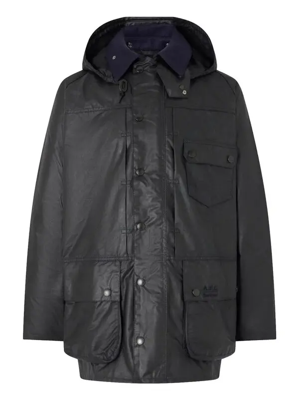 Barbour A.p.c. Logo-embroidered Moleskin-trimmed Woven Waxed-cotton Jacket - Blue