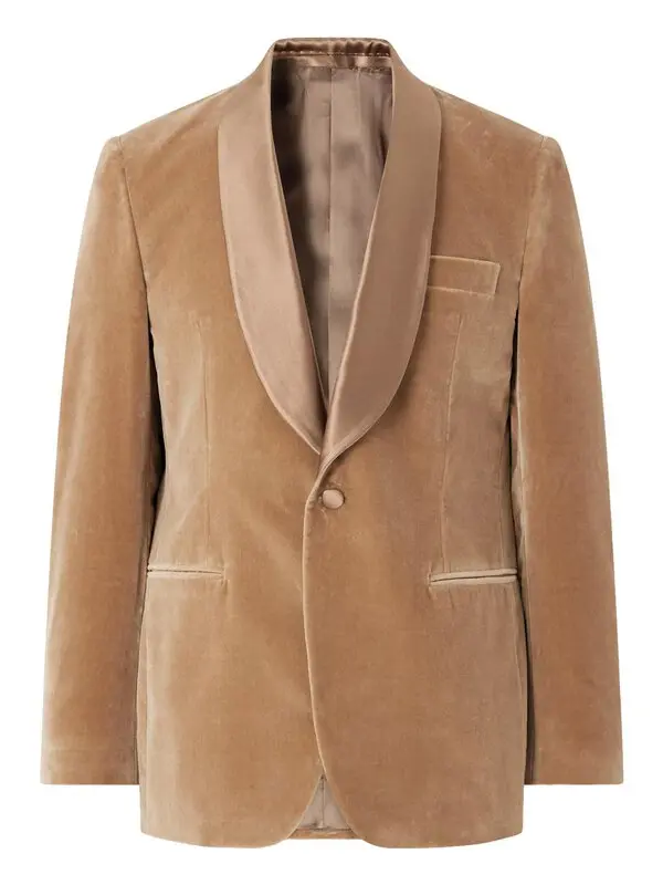 Canali Shawl-collar Satin-trimmed Cotton-velvet Tuxedo Jacket - Brown