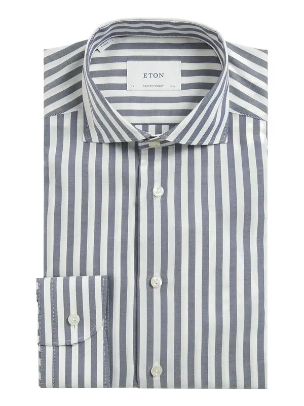 Eton Cotton Bengal Stripe Shirt - Navy