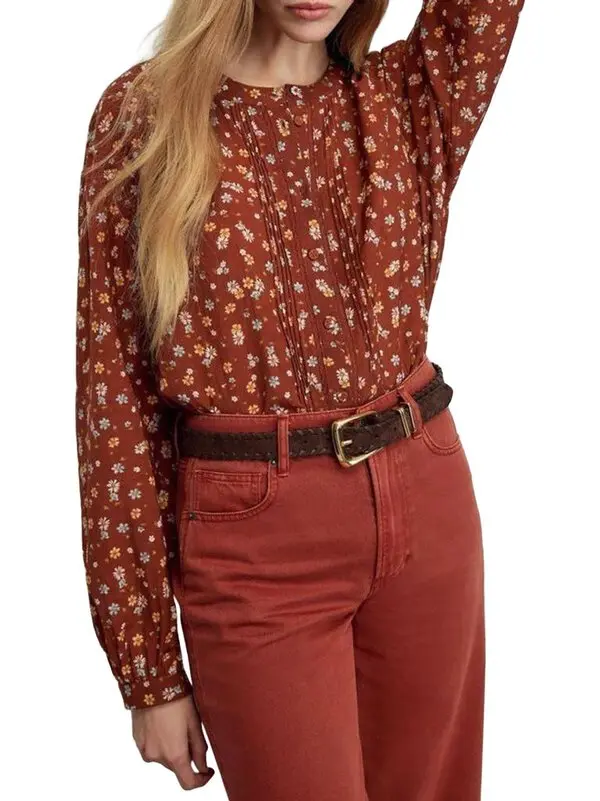 Veronica Beard Lollie Floral Button-front Blouse - Rust Multi