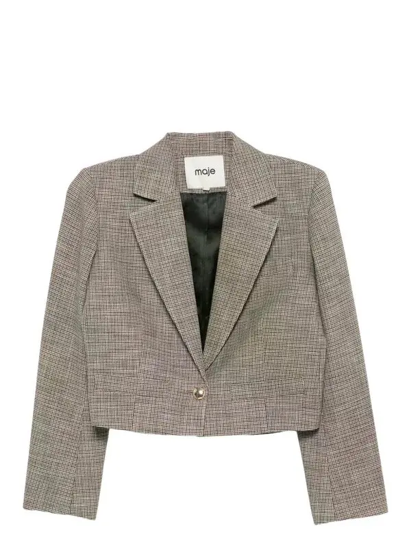 Maje Short Checked Suit Jacket - Brown