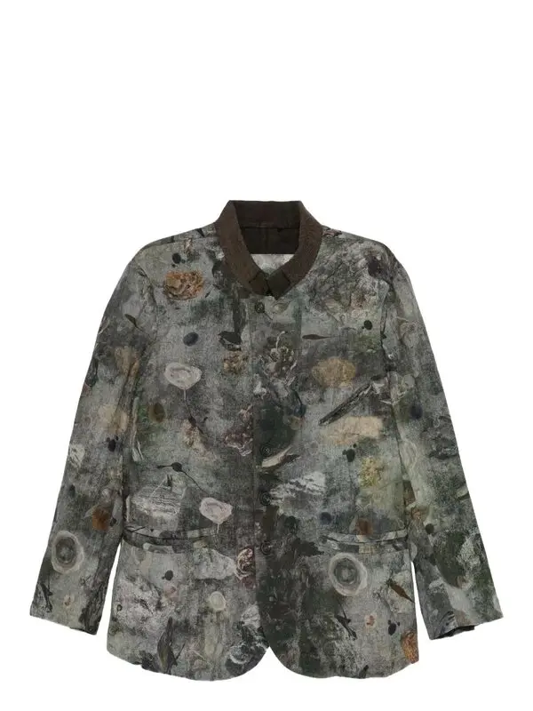 ZIGGY CHEN Digital-print Stand-collar Blazer - Grey