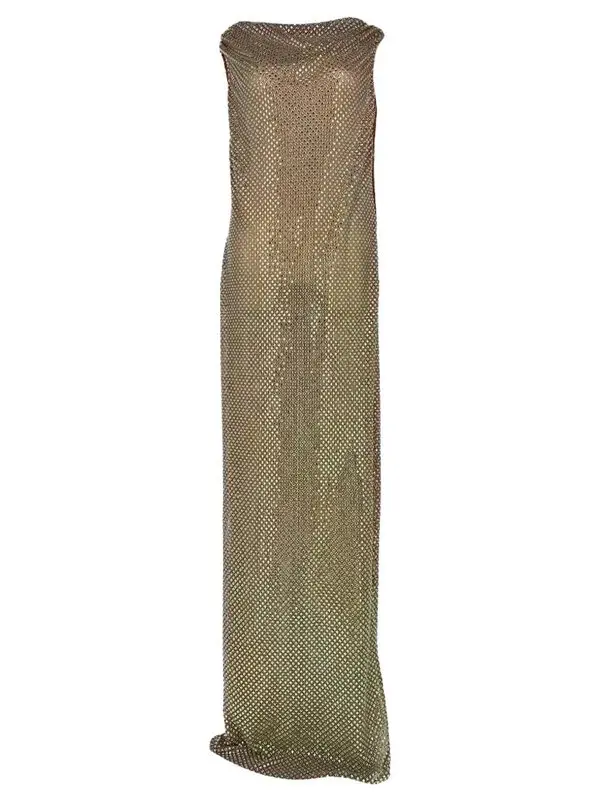 SELF-PORTRAIT Rhinestone-embellished Draped Maxi Gown - Gold