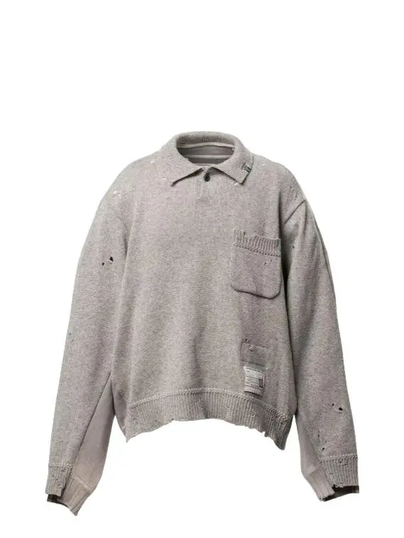 Mihara Yasuhiro Sweatshirt Combined Knit Sweater - Gray