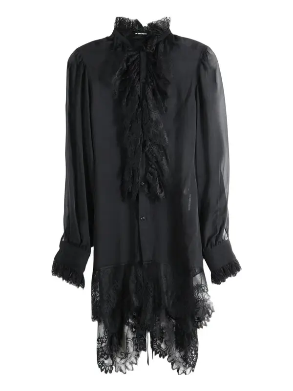 ANN DEMEULEMEESTER Lace Ruffled Long Shirt - Black